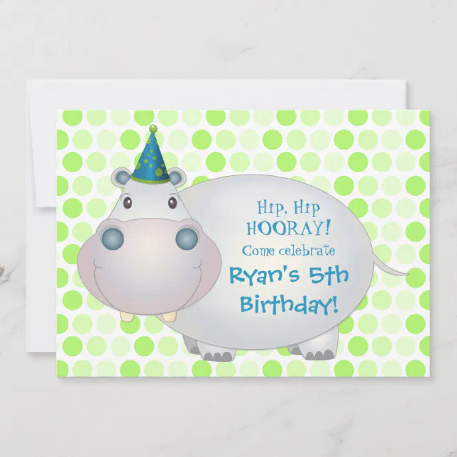 Hippo Birthday Party Invitation | Zazzle