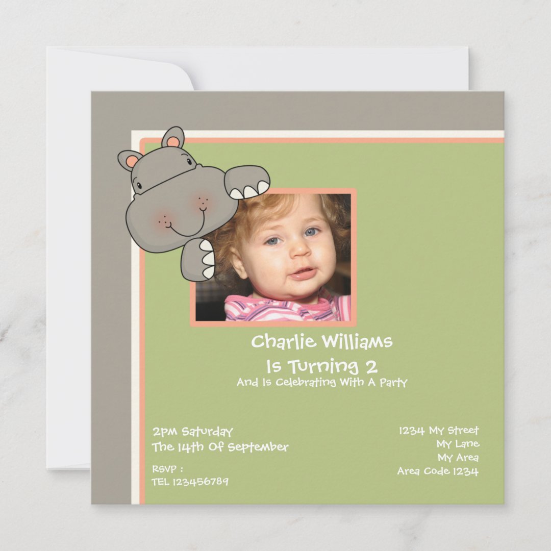 Hippo Birthday Party Invitation | Zazzle
