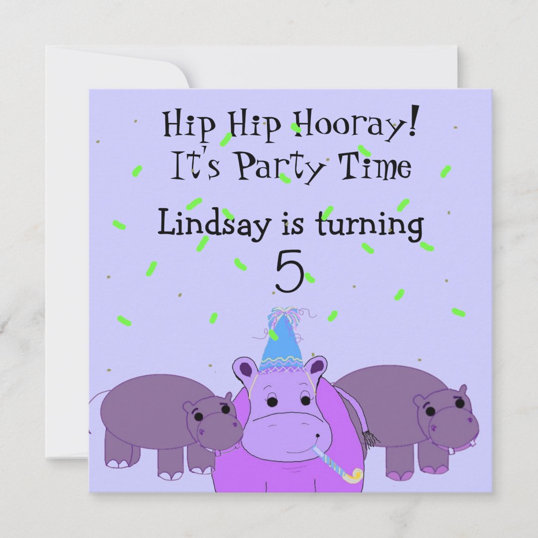 Hippo Birthday Party Invitation | Zazzle