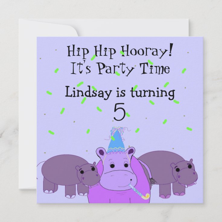 Hippo Birthday Party Invitation | Zazzle