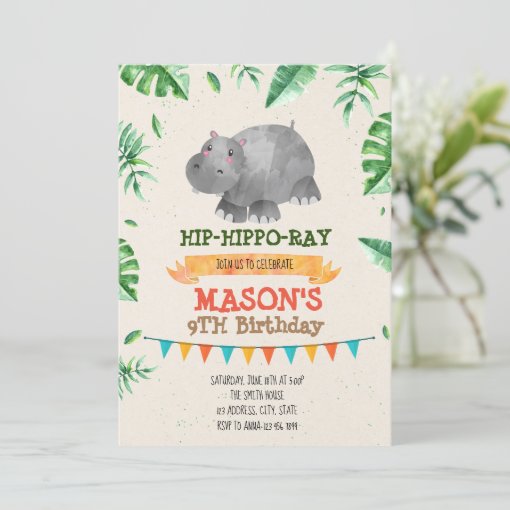 Hippo birthday party theme invitation | Zazzle