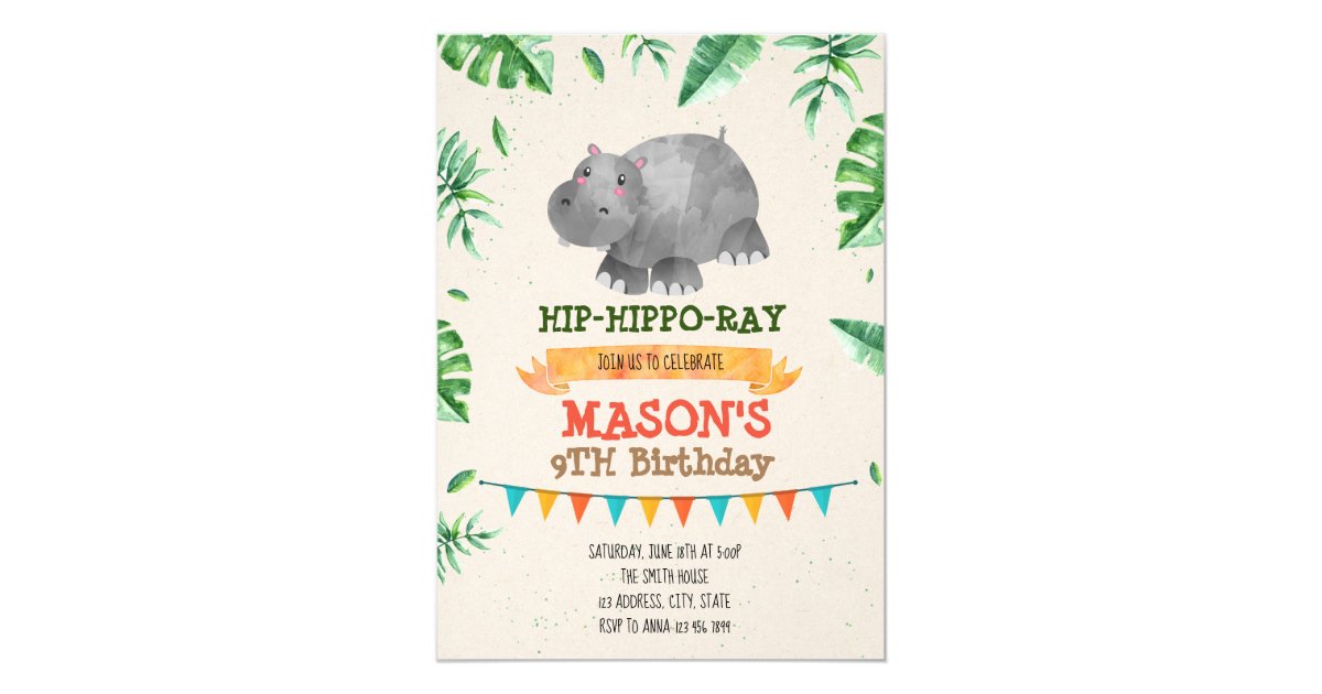 Hippo birthday party theme invitation | Zazzle.com
