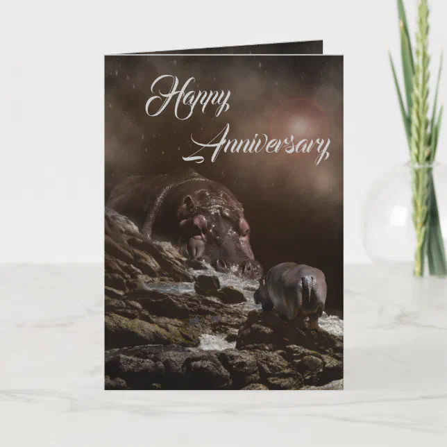 Hippo Enchanted Evening, Anniversary Card | Zazzle