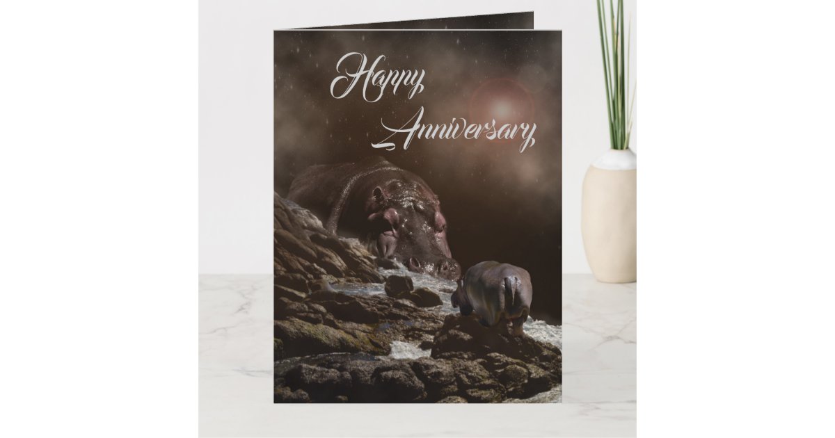 Hippo Enchanted Evening, Big Anniversary Card | Zazzle