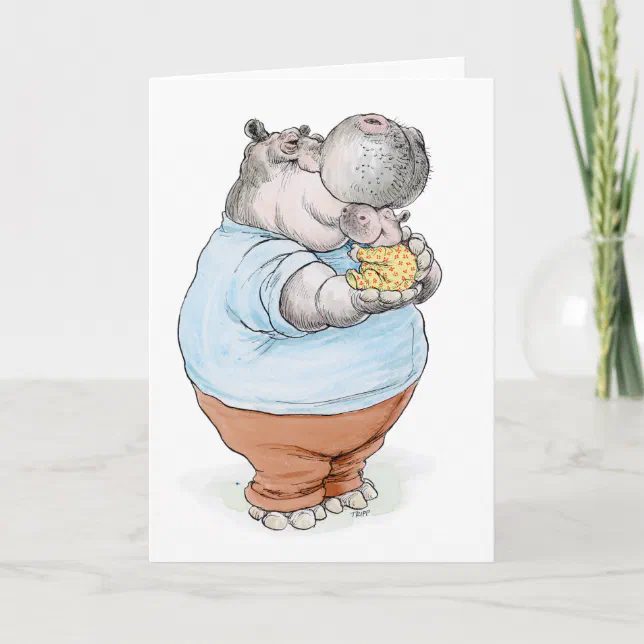 Hippo Hug Dad and Baby Card | Zazzle