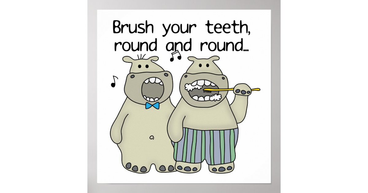 Hippos Brush Your Teeth Poster | Zazzle