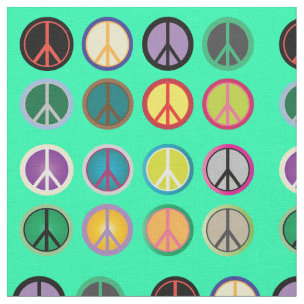 Retro Hippie Colorful Peace Sign 60s Pattern Fabric | Zazzle