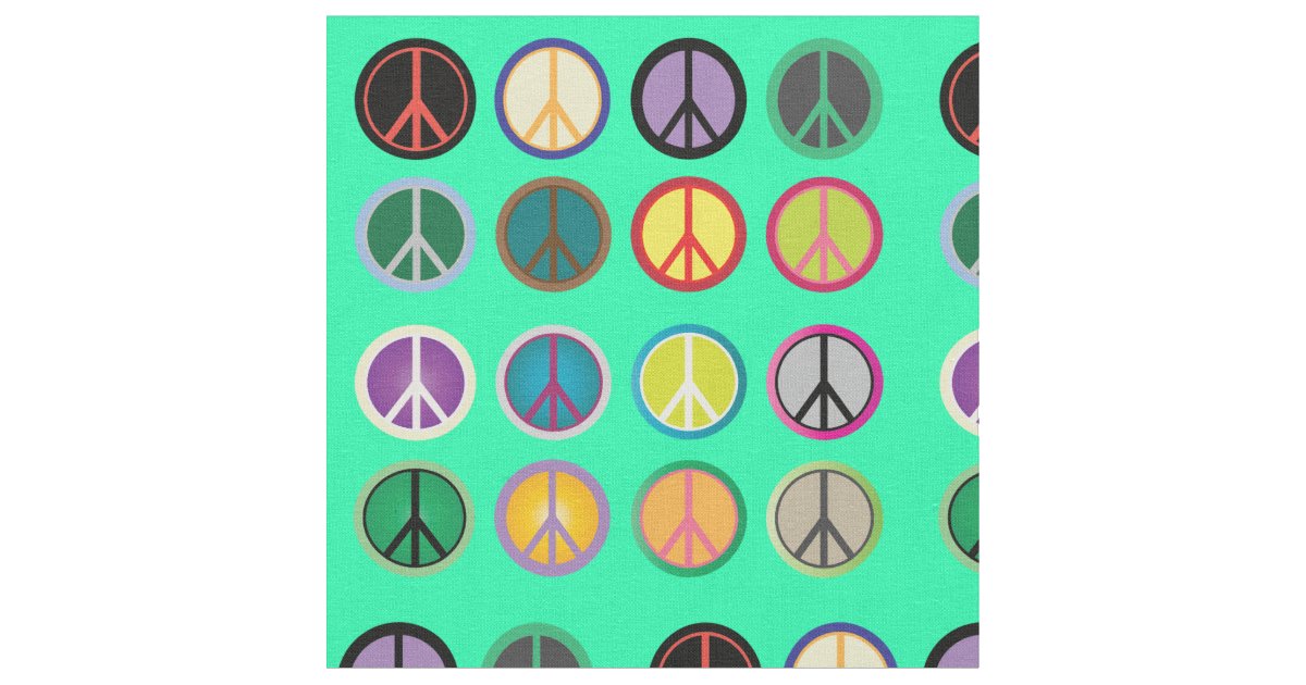 Hippy colorful peace sign retro 60s fabric | Zazzle