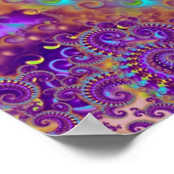 Hippy Fractal Pattern Purple Turquoise & Yellow Poster | Zazzle