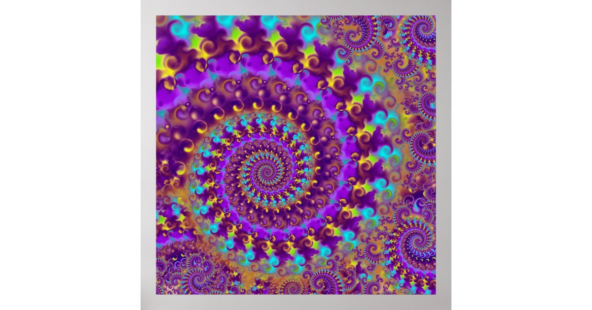 Hippy Fractal Pattern Purple Turquoise & Yellow Poster | Zazzle