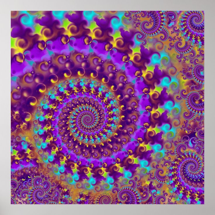 Hippy Fractal Pattern Purple Turquoise & Yellow Poster | Zazzle