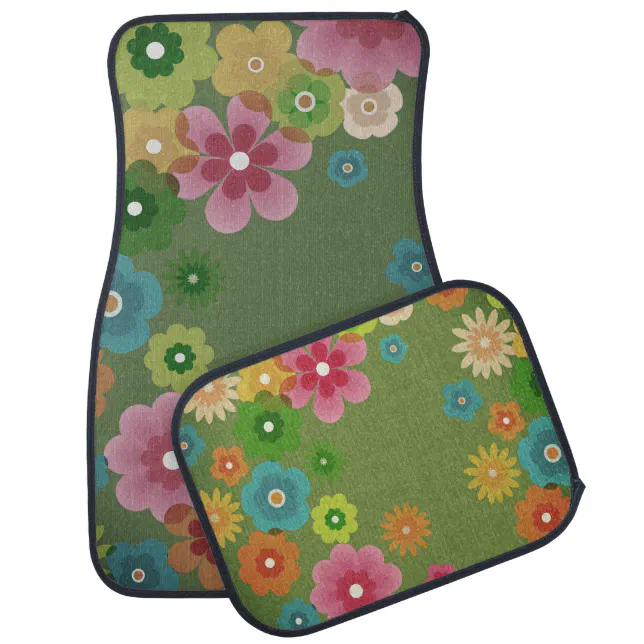 Hippy Peace Retro Flower Colorful Boho Chic Car Floor Mat | Zazzle