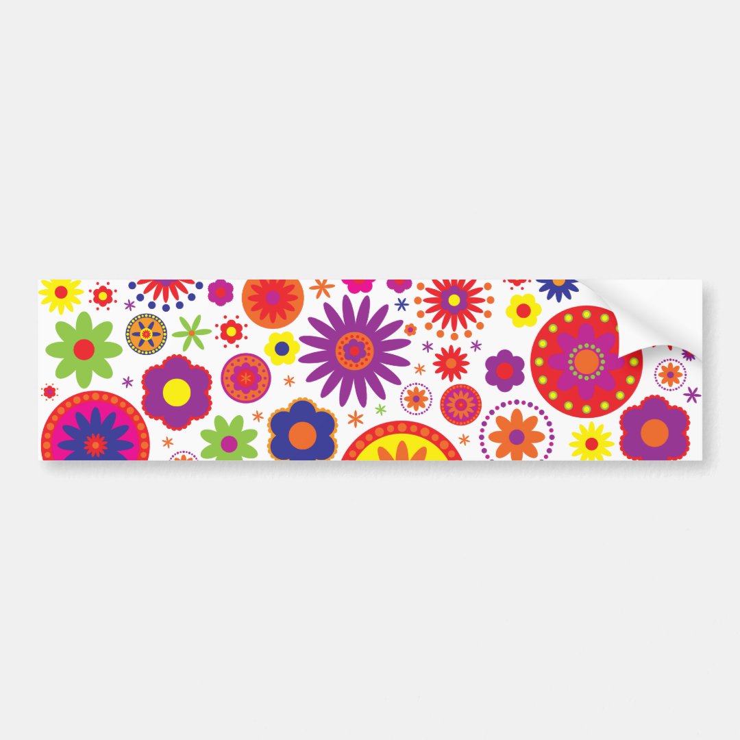 Hippy Rainbow Flowers Bumper Sticker | Zazzle
