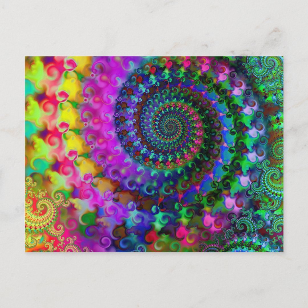 Hippy Rainbow Fractal Pattern Postcard | Zazzle