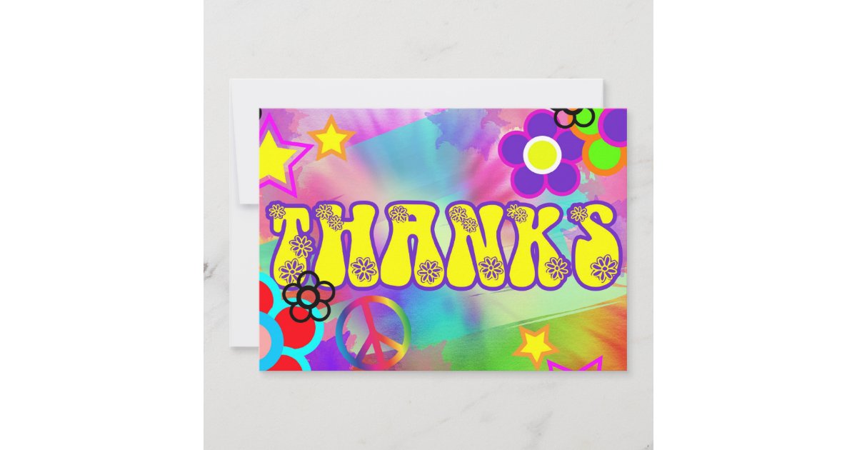 Hippy rainbow retro thank you card | Zazzle