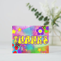 Hippy rainbow retro thank you card | Zazzle
