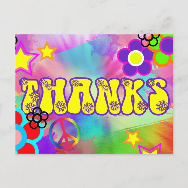 Hippy rainbow retro thank you card | Zazzle