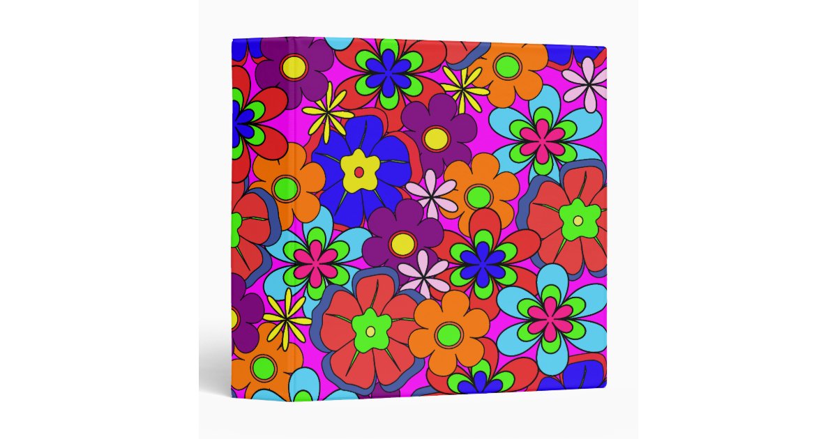 Hippy Retro Flowers Binder | Zazzle