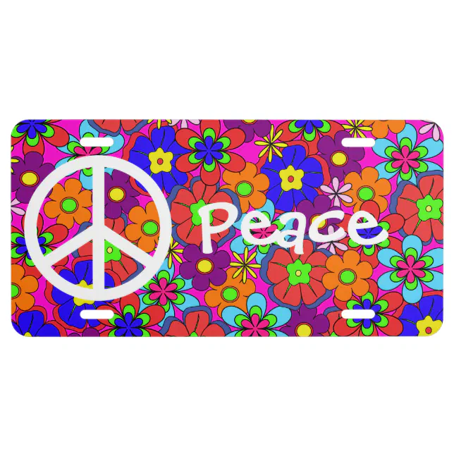 Hippy Retro Flowers Peace License Plate | Zazzle