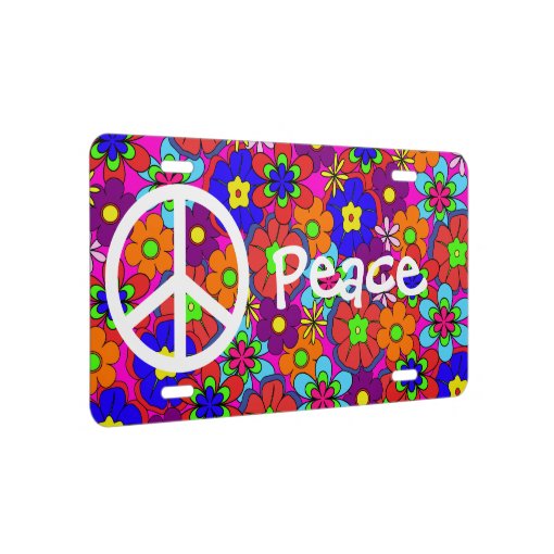 Hippy Retro Flowers Peace License Plate | Zazzle