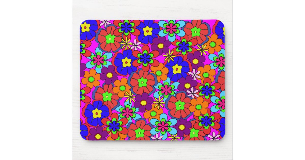 Hippy Retro Funkadelic Flowers Mouse Pad | Zazzle