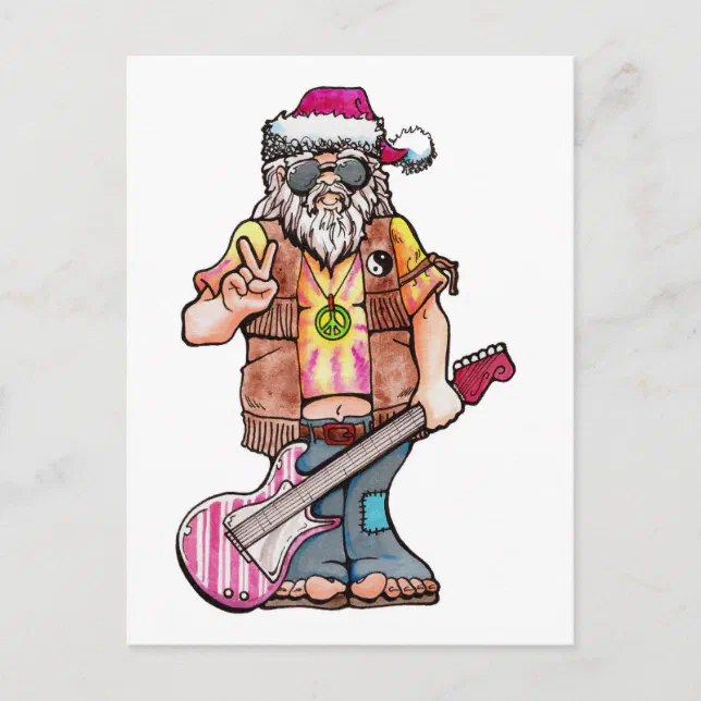 Hippy Santa says "Cool Yule" Holiday Postcard | Zazzle