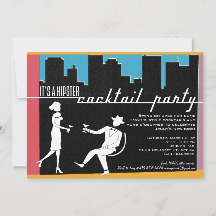 Hipster 1960's Cocktail Party Invitation | Zazzle