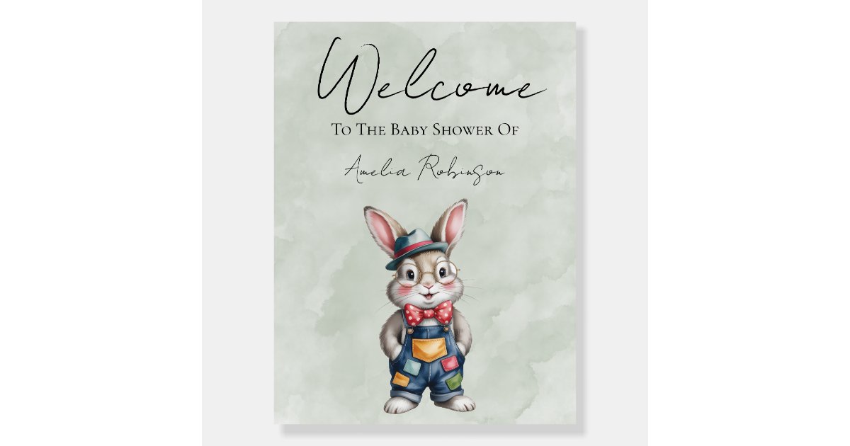 Hipster Bunny Boy Baby Shower Gift Welcome Sign | Zazzle