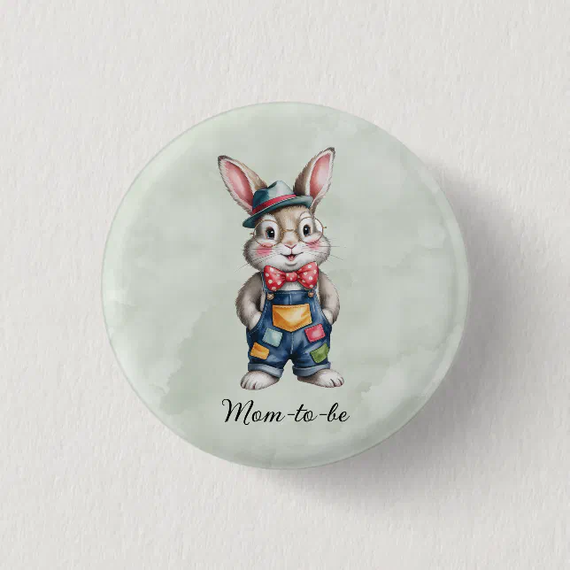 Hipster Bunny Boy Baby Shower Mom-to-be Button | Zazzle