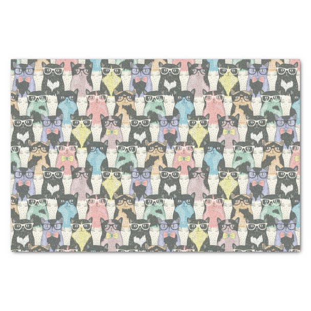 Hipster Cute Cats Pattern Fabric | Zazzle