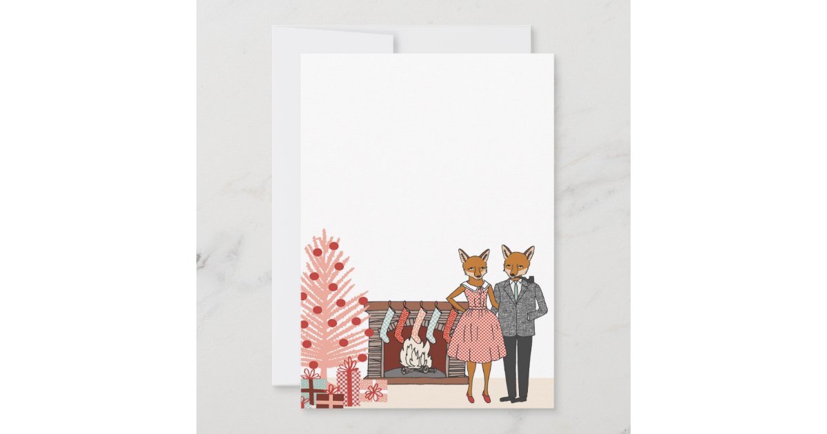 Hipster Fox Couple at Home Holiday Invite | Zazzle