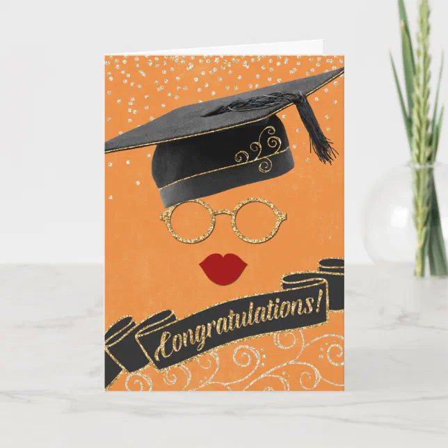 Hipster Graduation Congratulations Lips Orange Card | Zazzle
