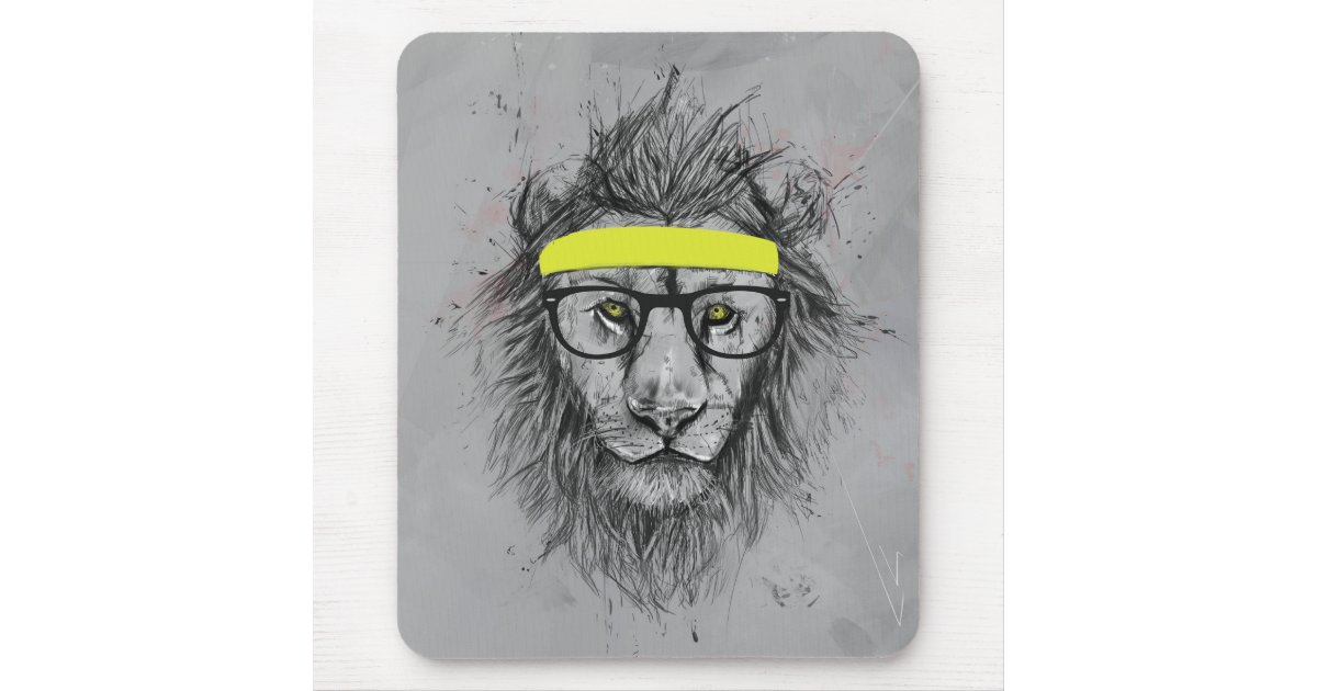 Hipster lion mouse pad | Zazzle