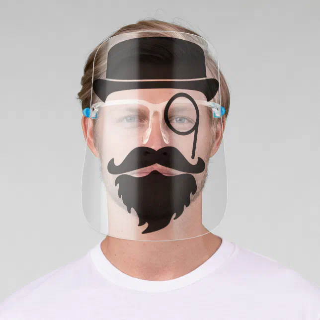 Hipster Man With Monocle and Mustache Beard Face Shield | Zazzle
