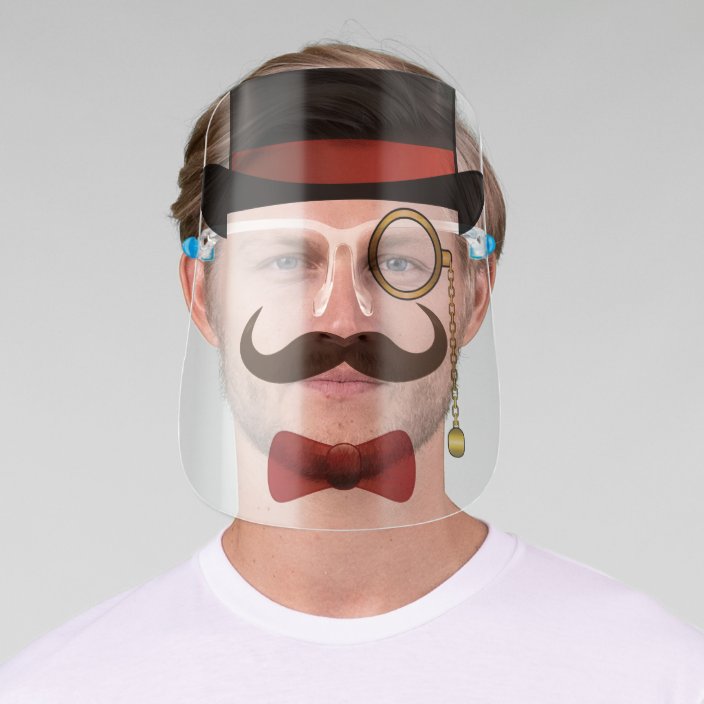 Hipster Man With Monocle, Mustache, Top Hat Face Shield | Zazzle.com