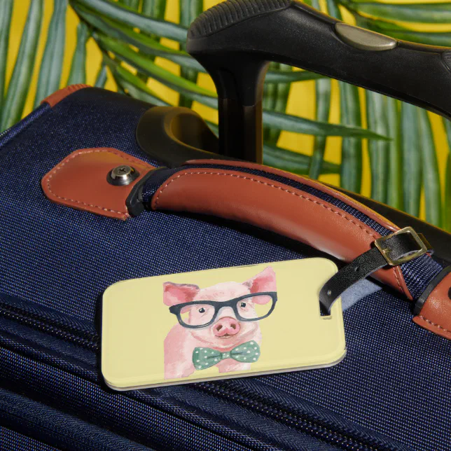 Hipster Pink Pig Luggage Tag | Zazzle