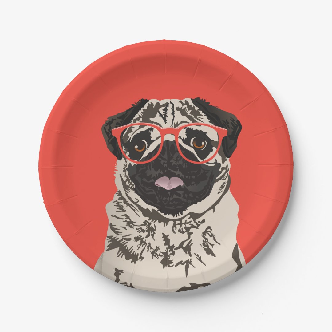 Hipster Pug Paper Plate | Zazzle