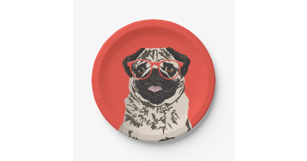 Hipster Pug Paper Plate | Zazzle