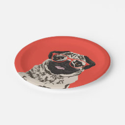 Hipster Pug Paper Plate | Zazzle