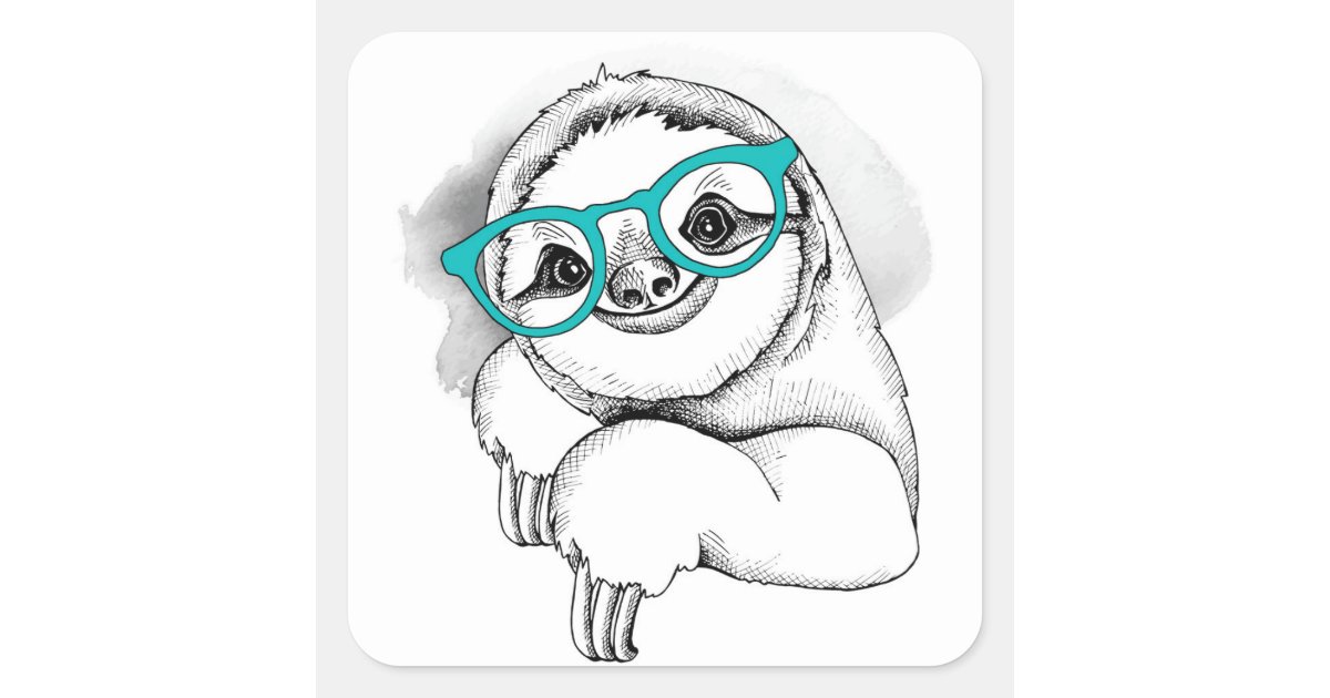 Hipster Sloth Square Sticker | Zazzle