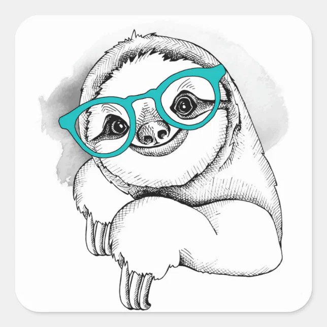 Hipster Sloth Square Sticker | Zazzle