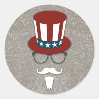 Hipster Uncle Sam Classic Round Sticker | Zazzle