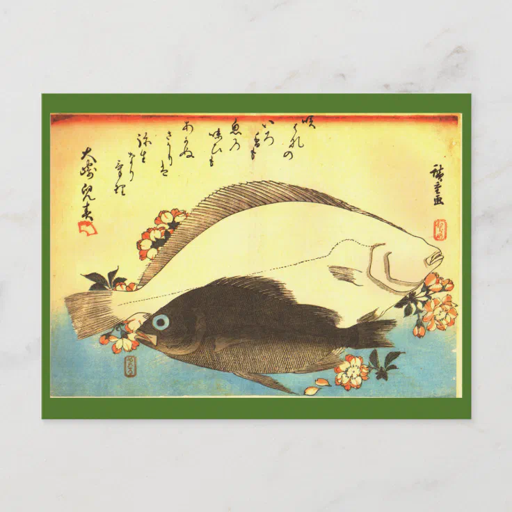 Hirame & Mebaru - Hiroshige's Japanese Fish Print Postcard | Zazzle