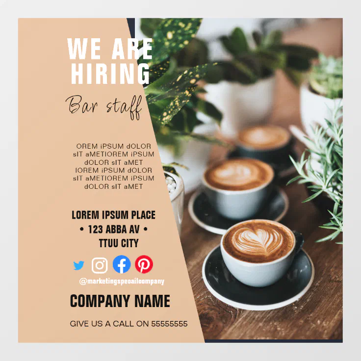 hiring staff BUSINESS custom logo flyer Poster Ped Window Cling | Zazzle