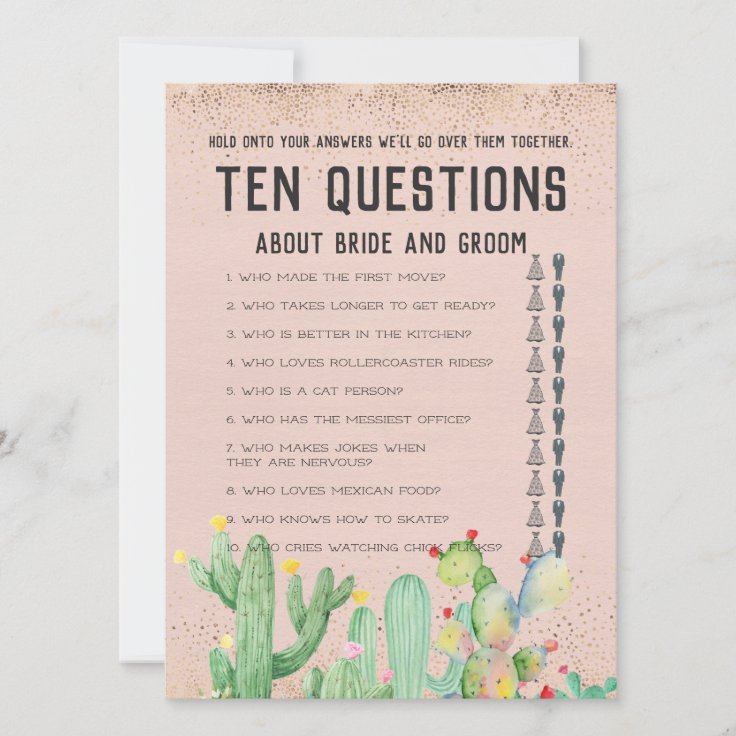 His and Her Ten Questions Wedding Game | Zazzle