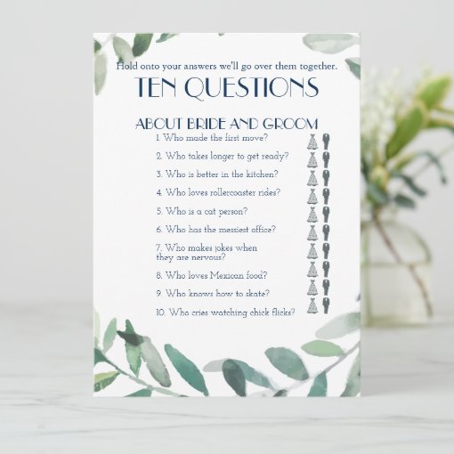 His and Her Ten Questions Wedding Game Invitation | Zazzle
