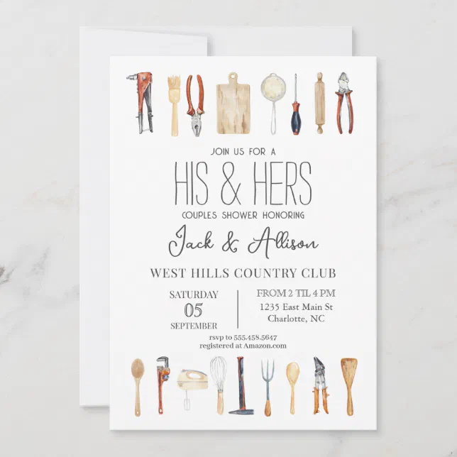 His and hers couples shower invitation,tool shower invitation | Zazzle