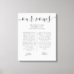 His And Hers Wedding Vows Black And White Script Canvas Print | Zazzle