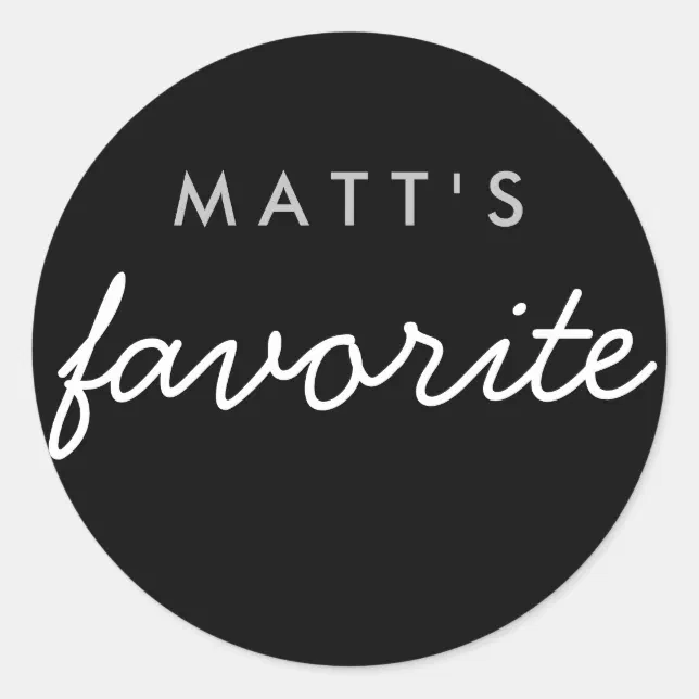 "His" Favorite Snack Black Silver Classic Round Sticker | Zazzle