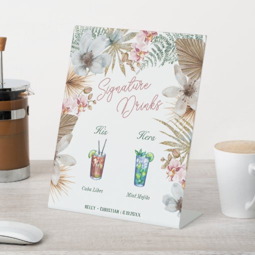 His Hers Havana Nights Cuban Signature Drinks Pedestal Sign | Zazzle